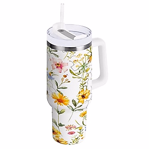 RPLIFE Watercolor Wildflowers Tumbler, Stainless Steel Cup, Tumbler with Lid and Straw
