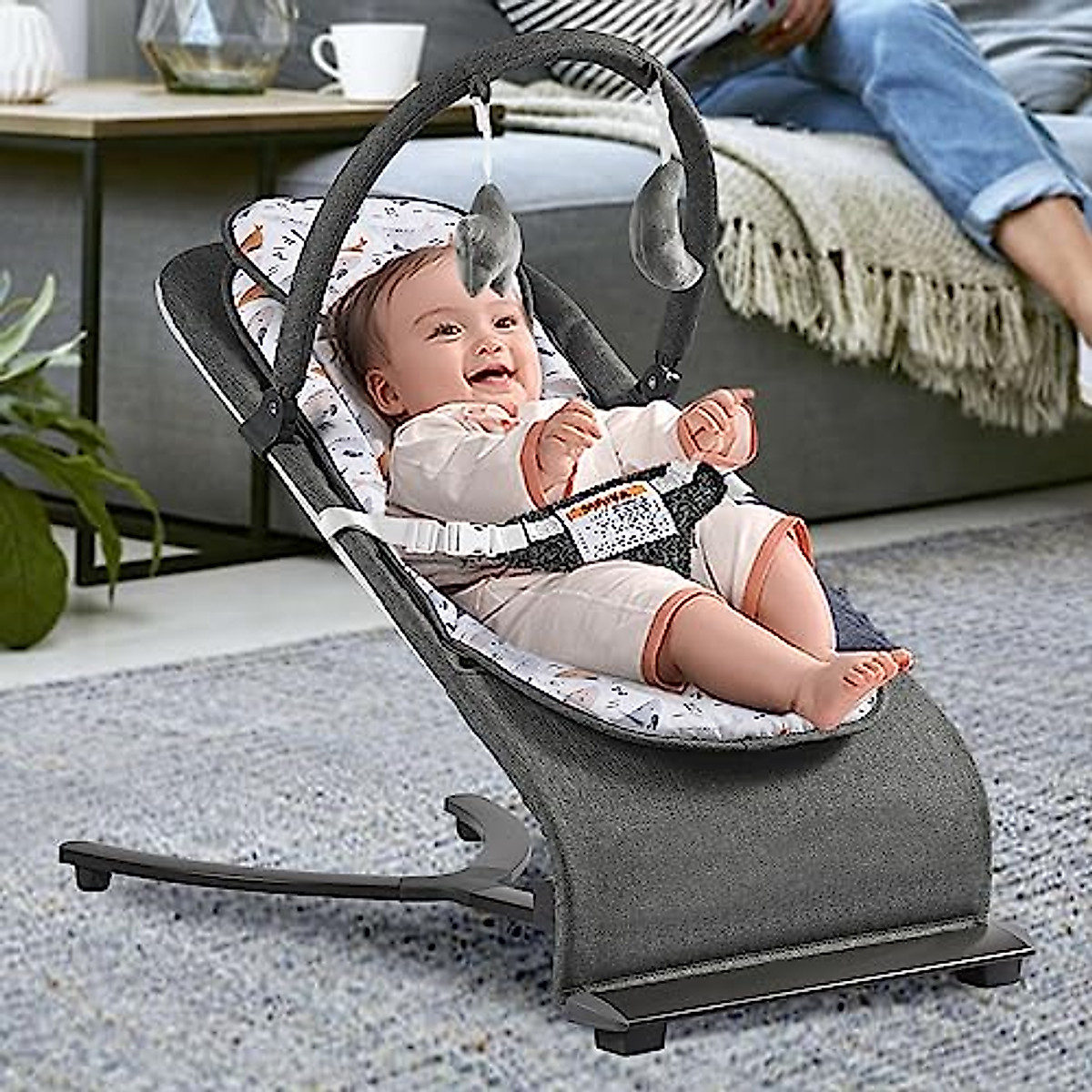 Bouncer for Babies 0-6 Months, Portable Bouncer for Baby,Baby Bouncers for Infants with 3-Point Harness Grey