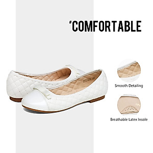 DREAM PAIRS Girls Dress Shoes Flower Girl Slip-on Cute Bow Ballet Flats for Wedding, Party,Size 2 Little Kid,White,SDFL224K