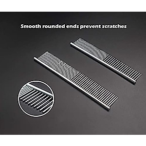 TanDraji Dog Combs for Grooming, 2 Pack Metal Dog Comb with Rounded Teeth, Stainless Steel Cat Comb for Removing Tangles and Knots for Dogs and Cats