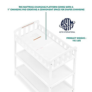 Dream On Me Emily Changing Table In White, Comes With 1" Changing Pad, Features Two Shelves, Portable Changing Station, Made Of Sustainable New Zealand Pinewood
