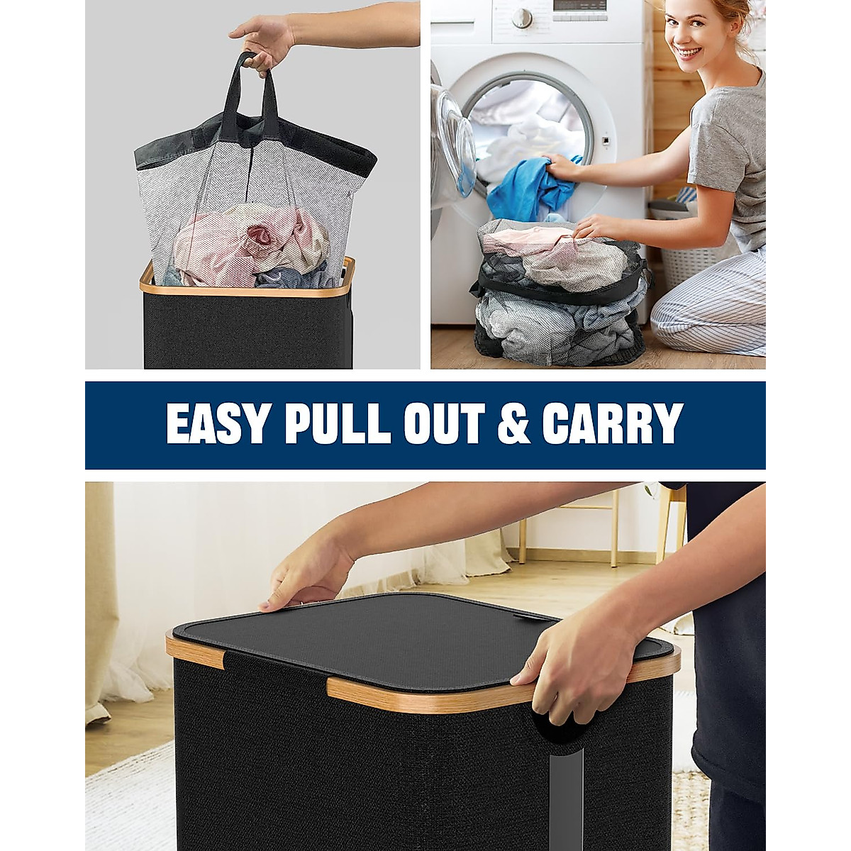 Laundry Hamper with Lid - Large Laundry Basket… (Black, 110L)