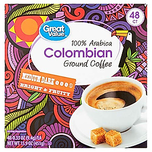 Great Value Medium Roast Single Serve Coffee Cups, 100% Colombian, 48 Ct (Pack of 2)