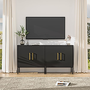 LYNSOM Set of 2 Accent Storage Cabinet with Doors and Adjustable Shelf, Freestanding Modern Sideboard Buffet Cabinet for Office, Dining Room, Living Room, Hallway, Black