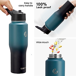 COKTIK Water Bottle Insulated, 32 oz Water Bottles Straw Lid, Spout Lid, Cold for 36 Hrs, Hot for 18 Hrs, Cup Holder Friendly Leakproof(Indigo Crush)
