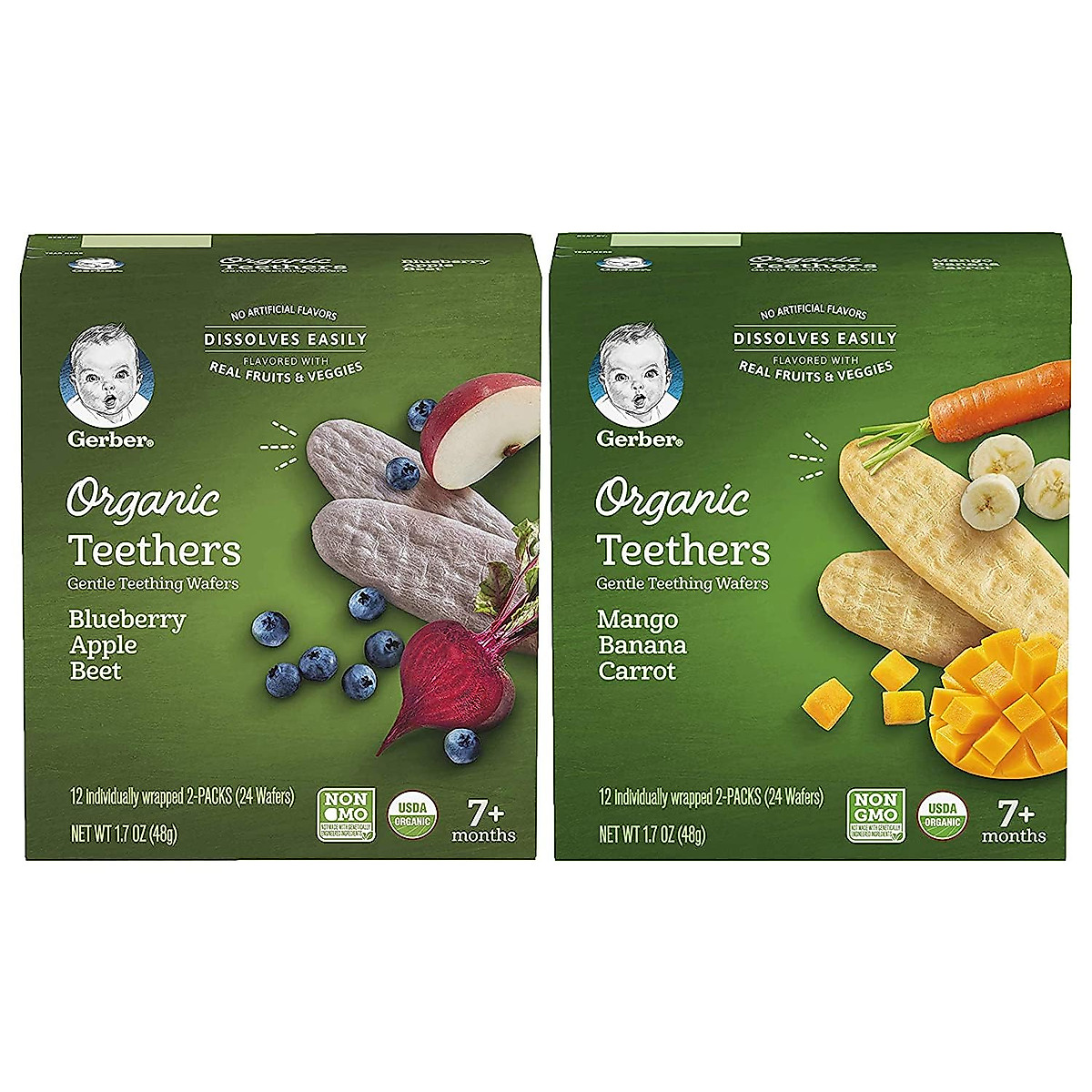 Gerber Organic Teethers Variety Pack, 1 Mango Banana Carrot, 1 Blueberry Apple Beet, 2 CT