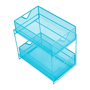 Mind Reader, Supply Storage, Makeup Accessory Organizer, One Size, Blue 2 Tier Mesh