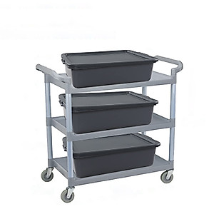 Minekkyes 3-Pack Plastic Commercial Tote Box, Bus Tubs/Bus Box with Lid, Grey