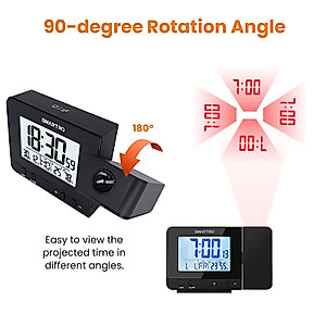 SMARTRO Digital Projection Alarm Clock for Bedrooms with Indoor Thermometer Hygrometer, USB Charger, Bedside Projector, Travel, AC and Battery Operated