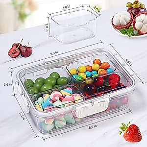 Wuoerr Snack Box Container, Portable Snack Box Container, Divided Serving Tray with Lid and Snackle Box, Clear Organizer for Veggie, Tray, Candy, Fruits, Nuts, Snacks (4 Compartments)