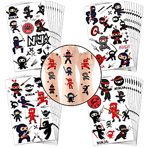 Patelai 468 Pieces Ninja Temporary Tattoos Ninja Tattoo Stickers Cartoon Ninja Warrior Birthday Decorations for School Rewards Gifts Kids Girls Boy Birthday Party Supplies Favors FDA Registered