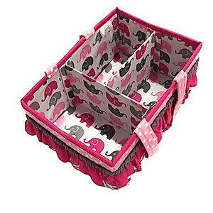 Bacati Elephants Girls Nursery Fabric Storage Caddy with Handles, Pink/Grey