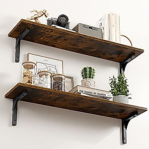 EZFurni 31.5'' Large Floating Shelves Wood for Wall, Set of 2 Wider Floating Wall Shelves for Wall Decor,Solid Wall Shelves for Bedroom,Kitchen, Versatile Wall Mounted Shelves,Rustic Brown