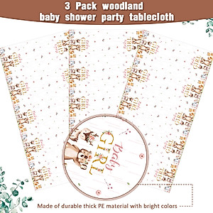 Oudain 3 Pieces Woodland Plastic Tablecloth Woodland Baby Shower Tablecloth Decorations, Woodland Creatures Table Covers for Rectangle Tables Girl Party Supplies Favors, 54 x 108 Inch