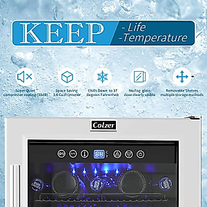 COLZER 15 inch Beverage Refrigerator with Glass Door 126 Cans Mini Beverage Cooler Under Counter Freestanding Built in Centre Garage Fridge with Lock for Drink Beer Soda Wine Water