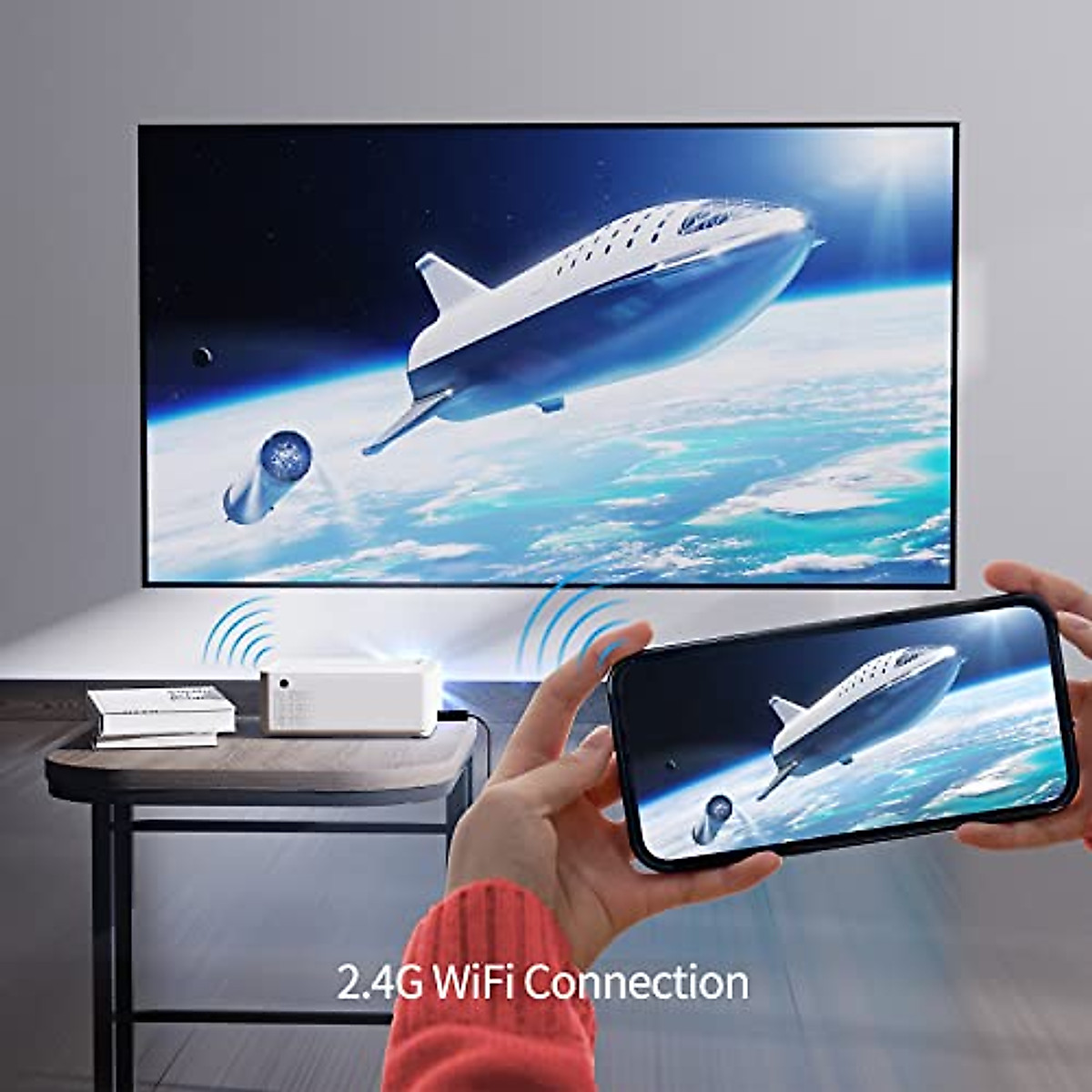 WiFi Bluetooth Projector with 12 inch Lightweight Tripod Stand, with 100 inch Projector Screen, WEWATCH 8500L Portable Movie Projector for Home Outdoor, 1080P Video and 260" Display Supported