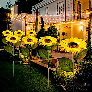 Upgraded 4-Flower Solar Sunflower Lights Outdoor Decor, Waterproof Decorative Artificial Flower Solar Lights for Christmas Summer Memorial Cemetery Grave Yard Patio Garden Flowerbed Gravesite Decor