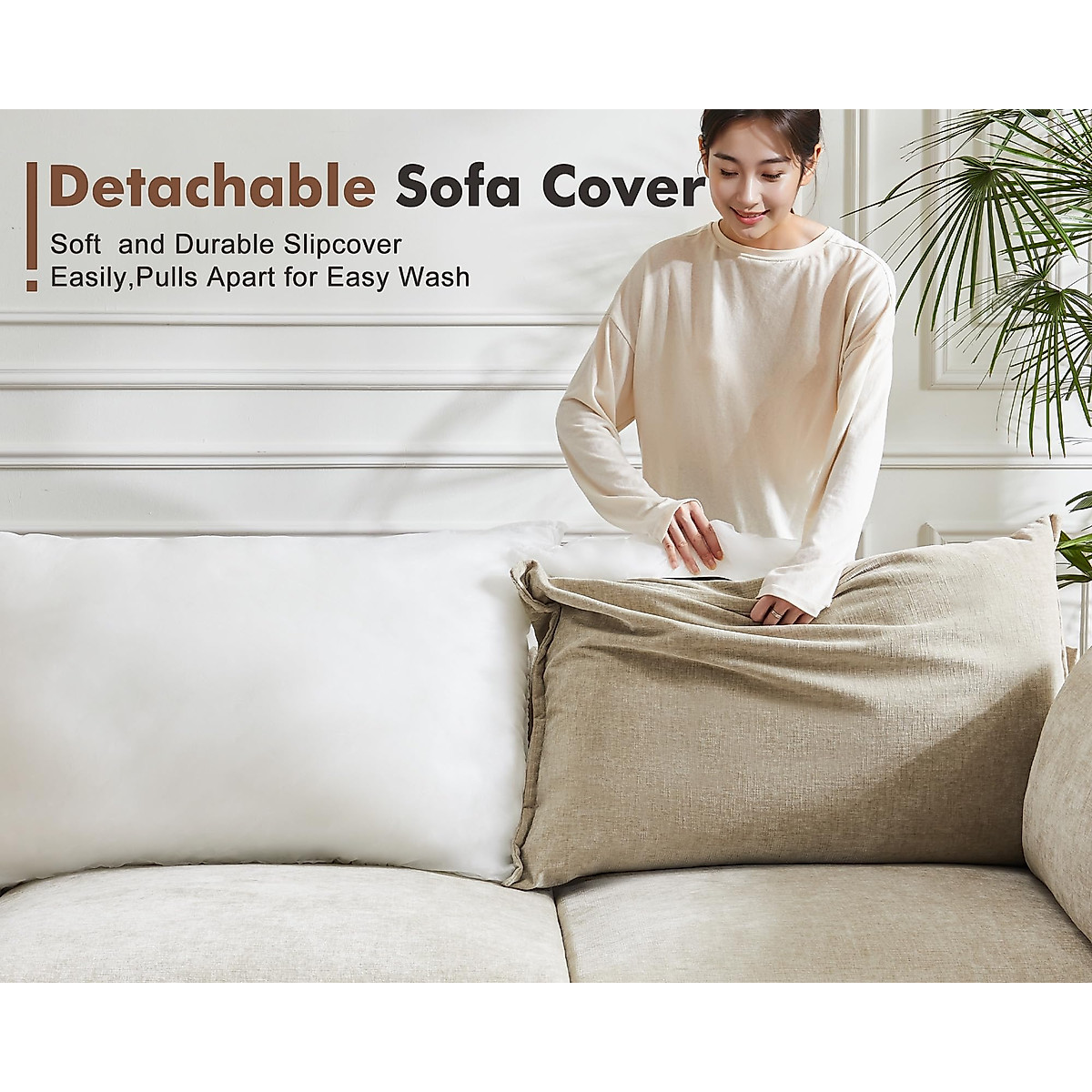 ABCASA Modern Living Room Chenille Sofa Small Sofa, Loveseat Sofa with Deeper Seats, Easy to Install, Beige