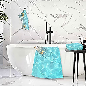 JIPONI Starfish Ocean Cotton Towel Set of 2, 1 Bath Towel 1 Washcloth Soft and Highly Absorbent Towels for Bathroom Hotel Spa Gym Decor