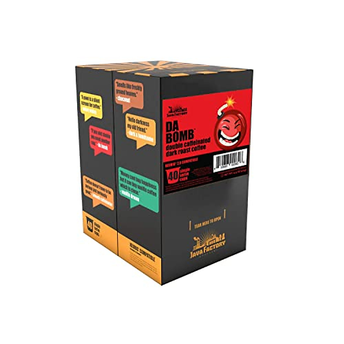 Java Factory High Caffeine Coffee Pods, Da Bomb Dark Roast, 40 Count - Compatible with K Cup Brewers 2.0, Extra Caffeine for a Strong Start to Your Day