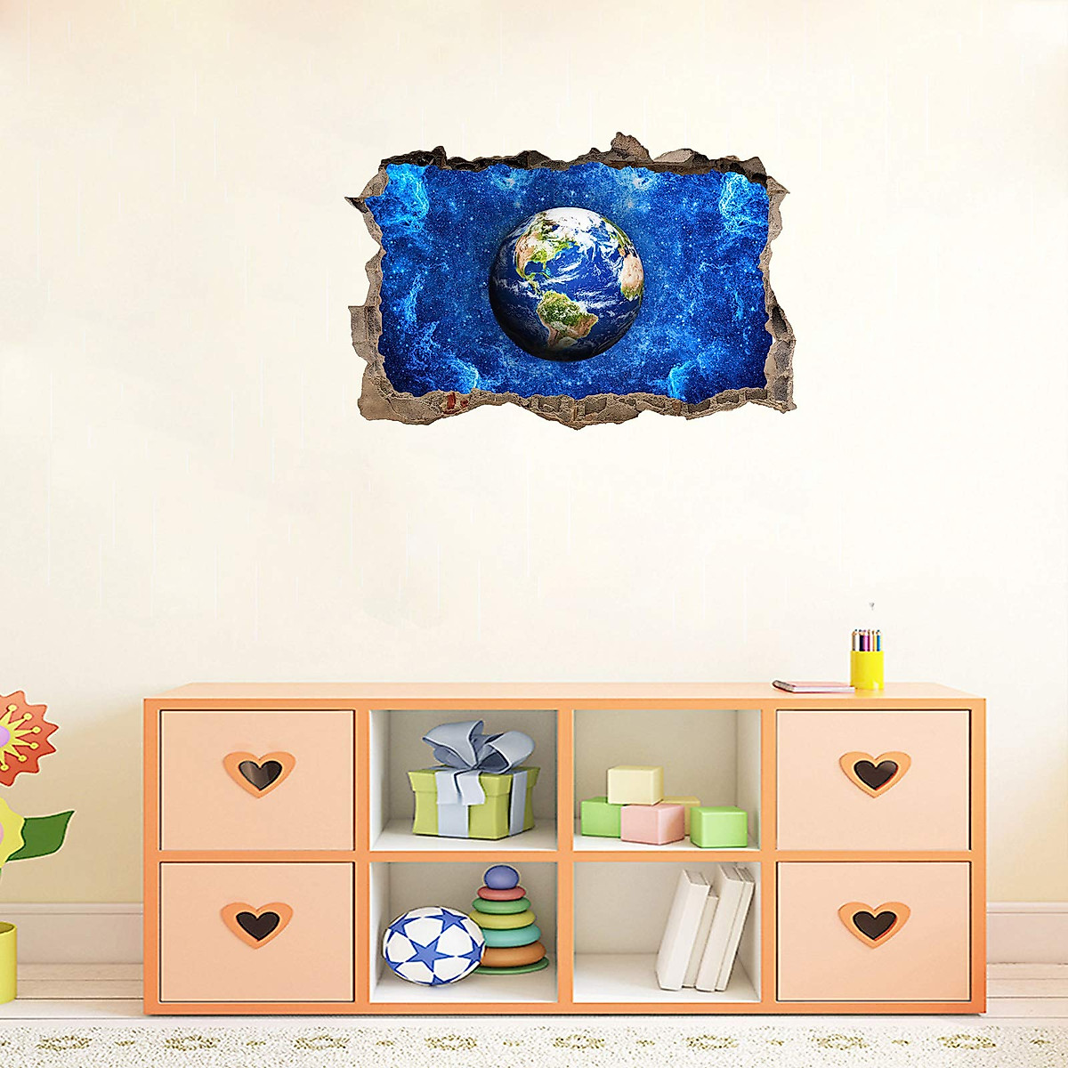 3 Pcs Universe Wall Stickers 3D Planet Galaxy Outer Space Nine Planet Window Decals Decorations Murals Wall Art Decorative Sticker for Kids Living Room Bedroom Nursery Playroom Party Decor Supplies