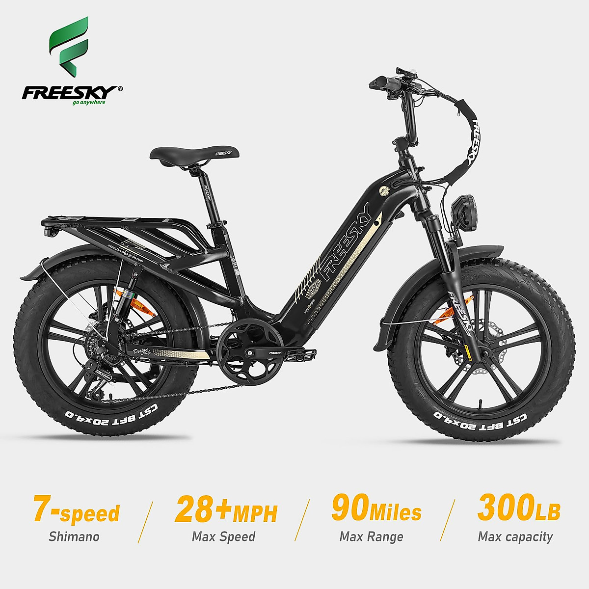 FREESKY Electric Bike for Adults 1200W Motor 48V 20AH Removable Battery Step-Thru up to 28+MPH&90Miles Ebike, 4.0×20” Fat Tires Electric Bicycle with Rear Basket(Latest Release)
