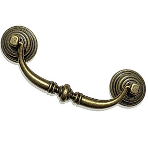 TIECA.HW 4Pcs Antique Brass Bail Drop Cabinet Pulls, 4-1/4" Hole Centers, Antique Bronze Distressed Dresser Drawer Handles Retro Brass Furniture Hardware for Kitchen Bathroom Office