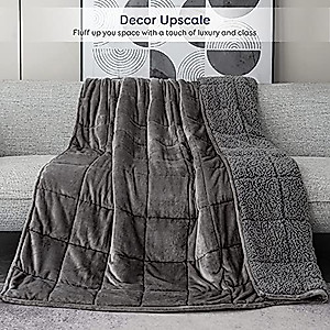 Pawque Sherpa Fleece Weighted Blanket 15lbs Twin Size 48 x 72 Inches, Super Soft Cozy Hug Weighted Blanket for Adults, Fuzzy Fluffy Sherpa Flannel Blanket for Bed Couch Chair, Dual Side Grey