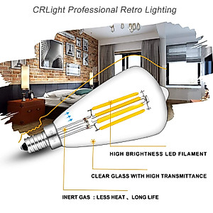 CRLight 4W Candelabra LED Edison Bulb 45W Equivalent 4000K Daylight White 450LM Dimmable, E12 Antique ST48 / ST14 Clear Glass LED Light Bulbs, Pack of 6