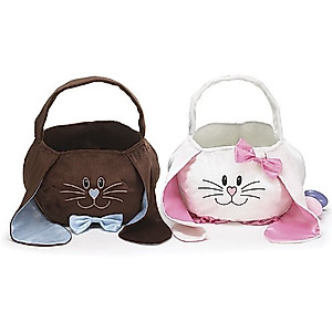 Personalized Easter Basket (Blue Chocolate) Plush Easter Basket Tote Bunny Bucket Embroidered with Kids Name