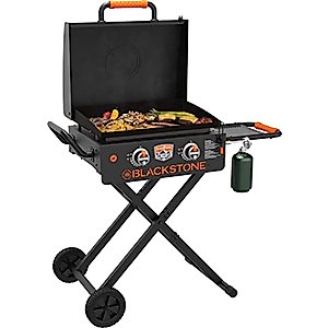 Blackstone 1935 On The Go Scissor-Leg Two Burners Gas Hood, Wheels, Side Shelf Heavy Duty Outdoor Stainless Steel Griddle for Backyard, Patio Camping, 22, Black