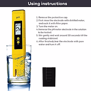 PH Meter - 0-14 PH Measurement Range PH Tester,Digital PH Meter Suitable for Accurate Testing of Drinking Water, Aquariums, Swimming Pools, Hydroponics (Yellow)