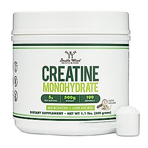 Creatine Monohydrate Powder 1.1lbs (100 Servings of 5 Grams Each - Third Party Tested Micronized Creatine Powder) Unflavored, Keto, Vegan Friendly (with Scoop)(Creatina Monohidratada) by Double Wood