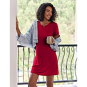 Ekouaer Sleepshirt Women 2 Packs O Neck Nightgown Cute Boyfriend Night Shirt Soft Loose Sleep Dress