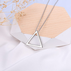 DAOCHONG 925 Sterling Silver Geometric Jewelry Minimalist Triangle Pendant Necklace for Women Birthday Christmas