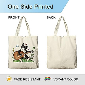 Dlzdn Music Cat Canvas Tote Bag For Women Aesthetic Funny Cute Tuxedo Cat Playing Guitar Tote Bag Shopping Grocery Bag Beach Bag Gifts for Women Teacher Bag Reusable Grocery Bag