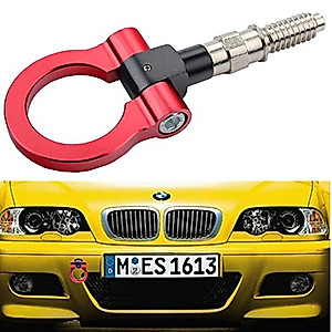 DEWHEL Aluminum Track Racing Front Rear Bumper Car Accessories Auto Trailer Ring Eye Towing Tow Hook Kit Red compatible with BMW 1 3 5 Series X5 X6 E36 E39 E46 E82 E90 E91 E92 E93 E70 E71 Mini Cooper
