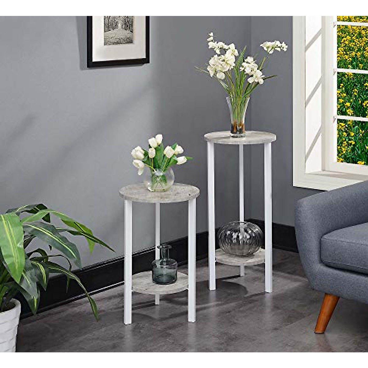 Convenience Concepts Graystone 31 inch 2 Tier Plant Stand, Faux Birch/White
