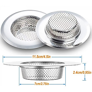 2pcs Kitchen Sink Strainer Stainless Steel,4.5" Sink Strainers for Kitchen Sink,Food Catcher for Most Sink Drains Kitchen Sink Basket Strainer Steel Sink Filter (Upgrade)
