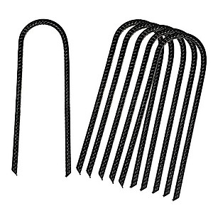 Urbalabs Nutrition 12 Inch Rebar Trampoline Stakes (6 Pack) Extra Heavy Duty Metal Steel High Wind Ground Anchors 3/8 Inch Round Chisel Point Tips Universal Size Anti Rust in Black