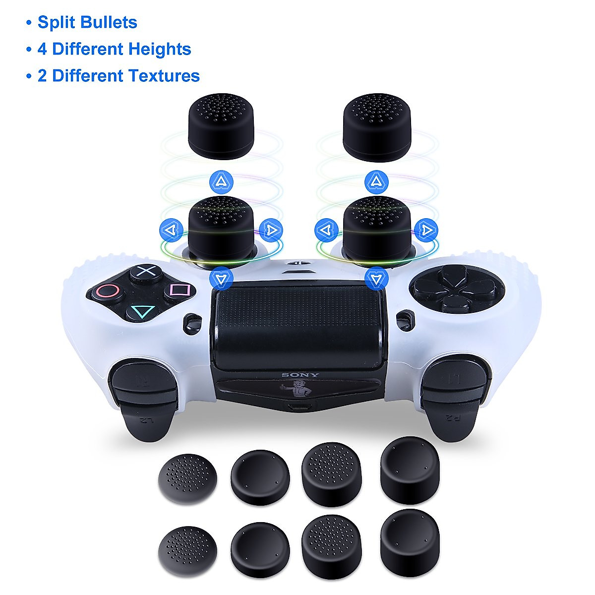 Silicone Covers Compatible with PS4 Controller - 2 Pack Anti-Slip Protector Controller Case Skins - with 4 Pairs Thumb Grips - Black & White