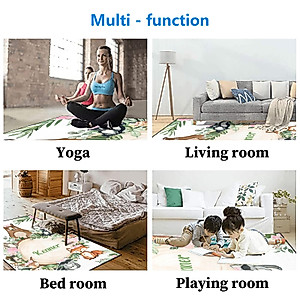 Greenery Wild Animals Personalized Non-Slip Area Rug Fiber Custom Carpet Name Text Floor Mat 5.2'x7.5' for Bedroom Living Room Home Decoration