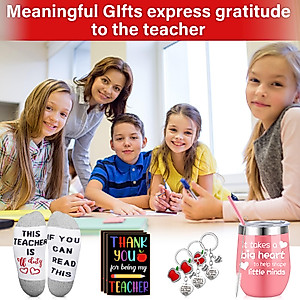 Didaey Teacher Appreciation Gifts for Women 12 oz Pink Wine Tumbler with Lid Straw Teacher Keychains Teacher off Duty Socks Teacher Appreciation Cards(Stylish Style)