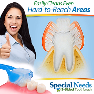 DenTrust 4-PK for Special Needs | Sensory 3-Sided Toothbrush | Made in USA | Autism Autistic Asperger Triple U-Shaped