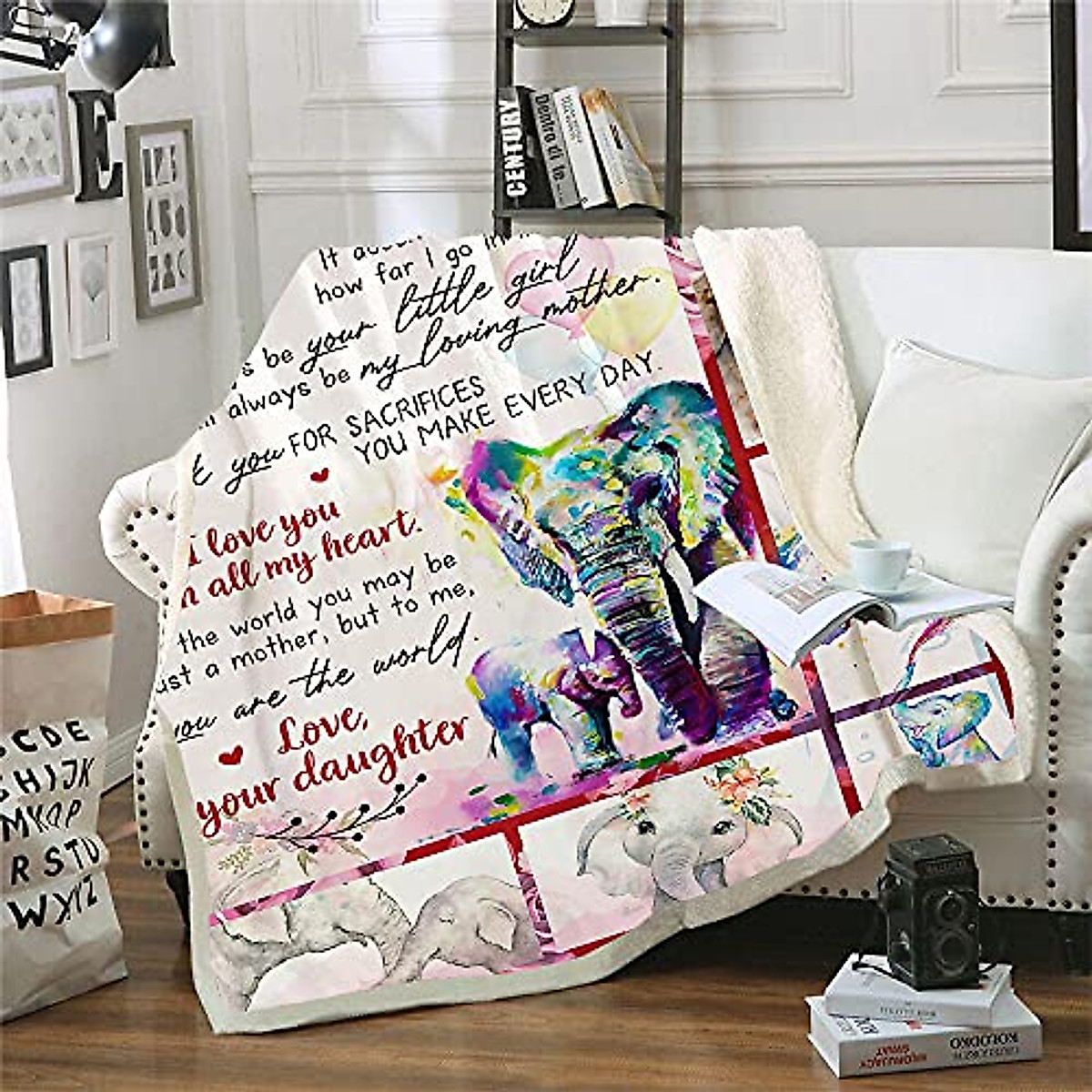 Gifts for Mom from Daughter Birthday Mom Gifts Elephant Mom Blanket - Soft Throw Blankets for Couch Bedroom