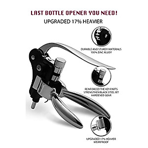 Wine Opener, KITESSENSU Easy Lever Wine Corkscrew with No-Stick Worm, 6-Piece Wine Bottle Opener Set with Foil Cutter, Bottle Stopper, Pourer, Extra Cork Screw and Base, Silver