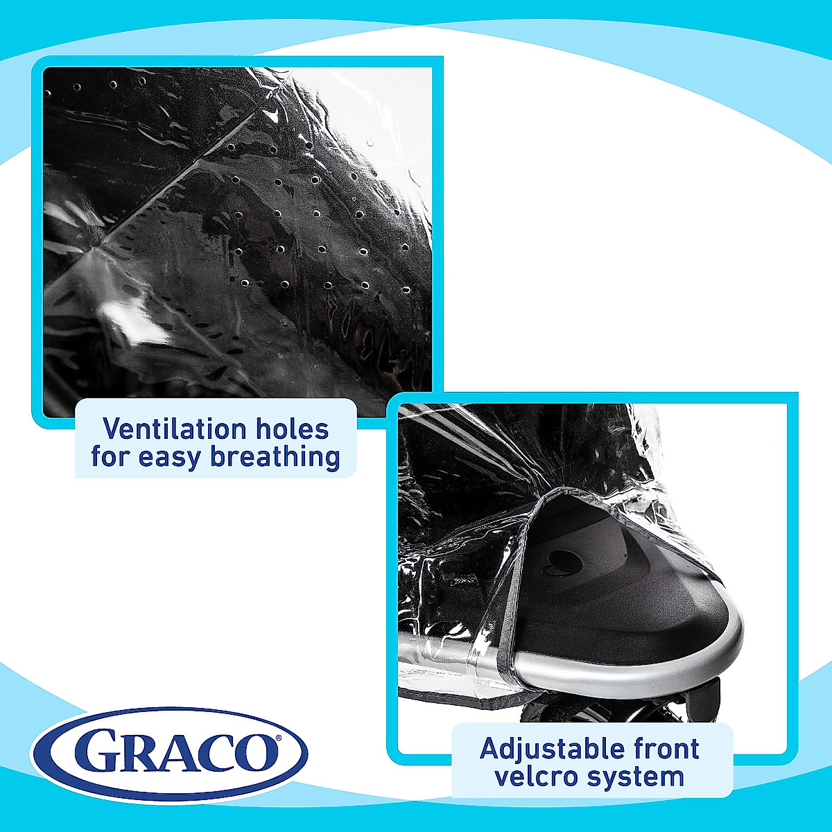 Graco Baby Jogging Stroller Universal Rain Cover, Ventilated Weather Shield, Waterproof, Windproof, Versatile Size to Fit Most Jogging Strollers, Vinyl, Clear, Plastic