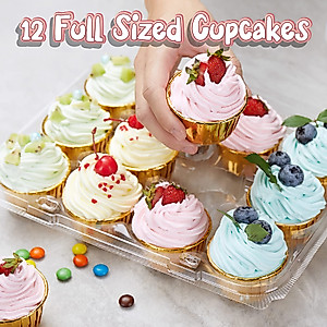 (12 Pack x 20 Sets) Gencywe Stackable Cupcake Carrier with 240 Pack Cupcake Liners, Plastic Cupcake Boxes Holders for 12 Cupcakes, High Tall Dome Lid Cupcake Containers, Clear Disposable Cupcake Trays