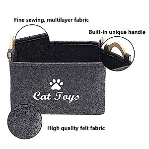 Geyecete CAT Toys Storage Bins - with Wooden Handle,Collapsible Pet Supplies Storage Basket Pet supplies storage Basket/Bin Kids Toy Chest Storage Trunk-CAT (Grey)