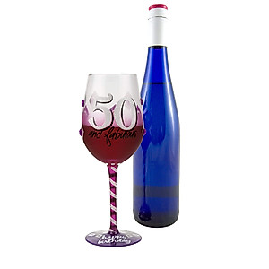 Top Shelf 50th Birthday Wine Glass ; Unique & Thoughtful Gift Ideas for Friends and Family ; Hand Painted Red or White Wine Glass for Mom, Grandma, and Sister